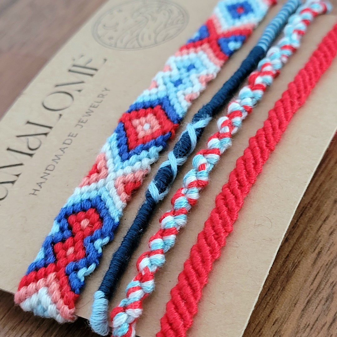 Set of Four Friendship Bracelets Handmade With Cotton Embroidery Thread ...