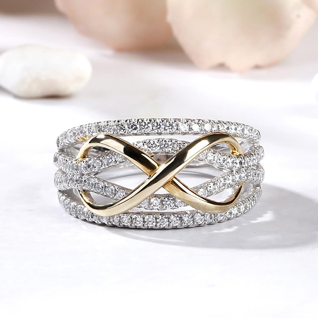 Infinity Loop Two Tone Wedding Ring, Multi Shank Engagement Ring, Multi ...