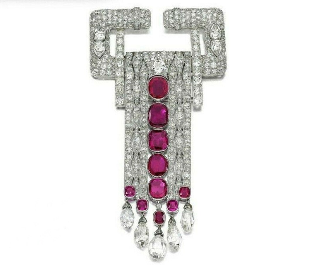 Gorgeous Circa 1928's Victorian Dangle Brooch, Ruby and Diamond Brooch ...