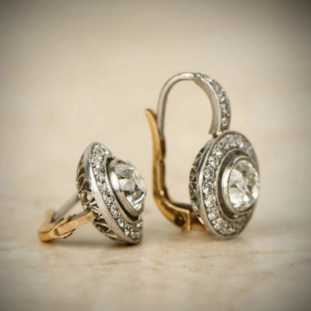Vintage Style Dangle Drop Earring, Old European Cut Moissanite Diamond ...
