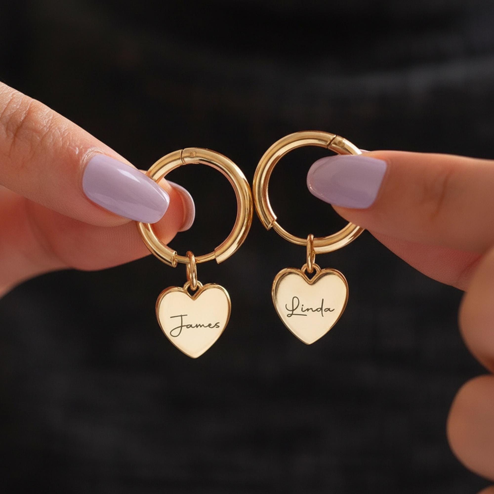 Personalized Monogram Earrings, Engraved Name Drop Earrings, Heart ...