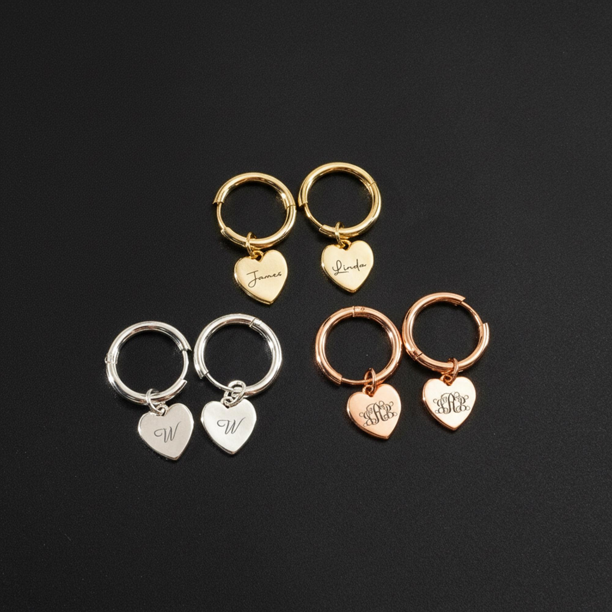 Personalized Monogram Earrings, Engraved Name Drop Earrings, Heart ...
