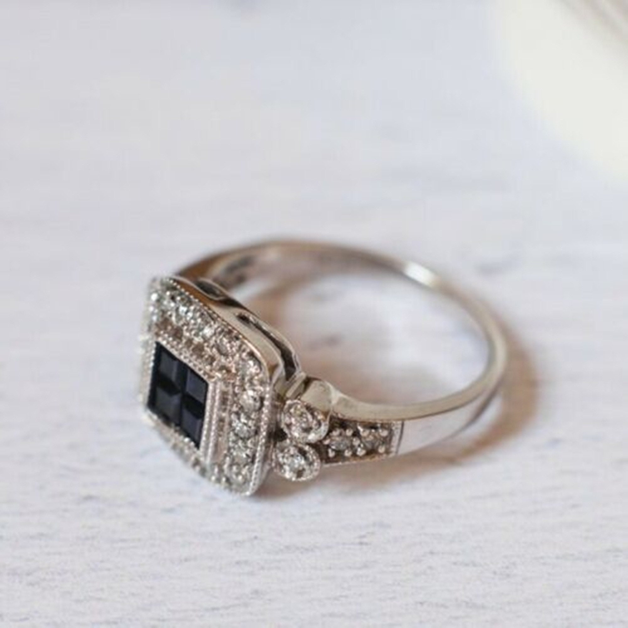 Square Frame Wedding Ring Quad Style Vintage Ring Princess & - Etsy