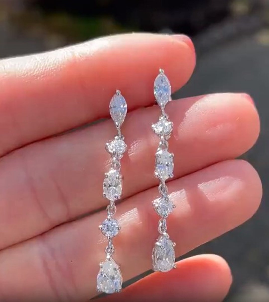 Charming Multi Shape Diamond Earring, Long Dangle Teardrop Earring ...