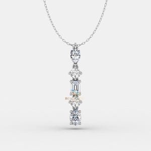Women's Vertical Line Pendant, Multi Cut Moissanite Diamond Five Stone ...