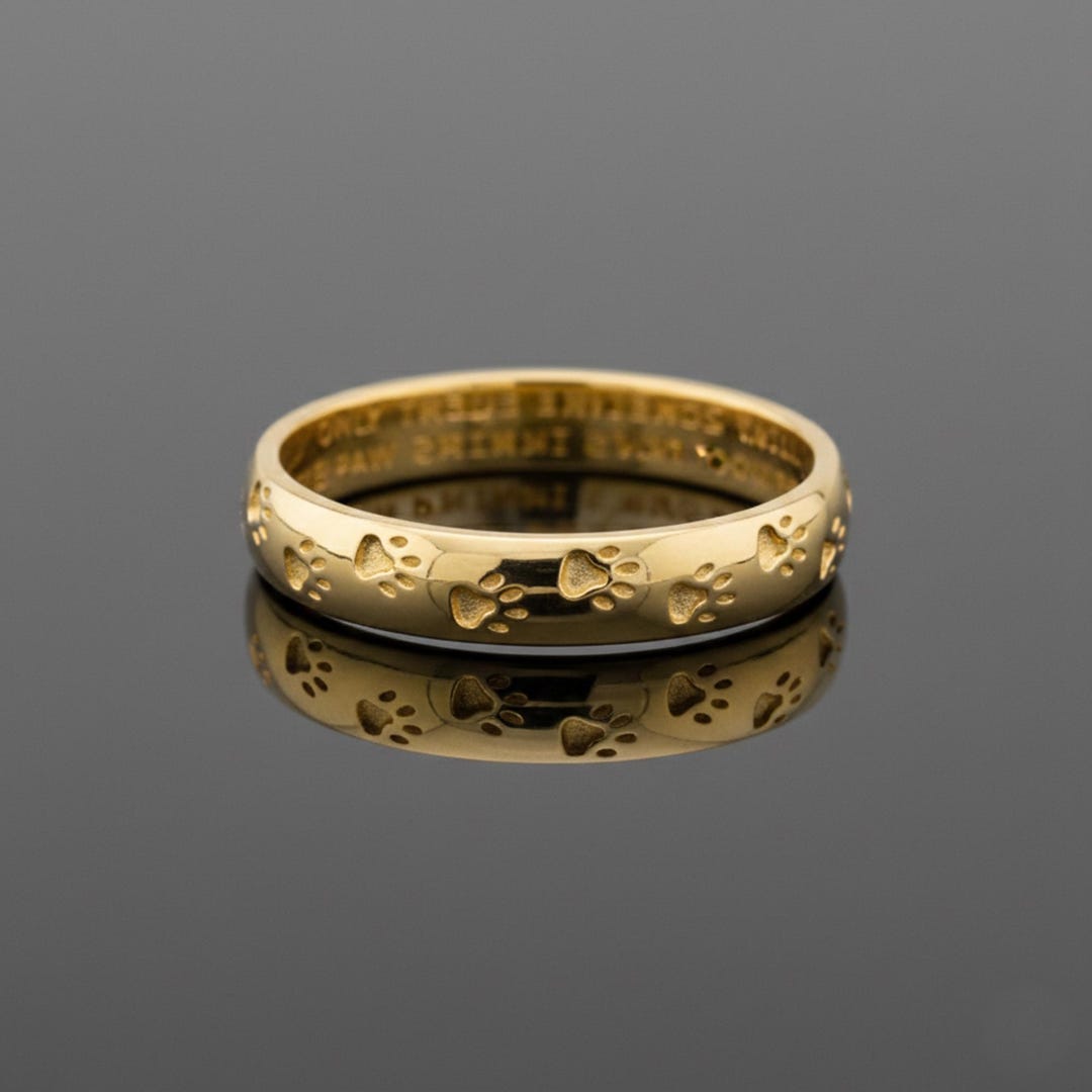 Dog Paw Print Band Ring, Custom Engraved Pet Memorial Ring, Custom Pet ...