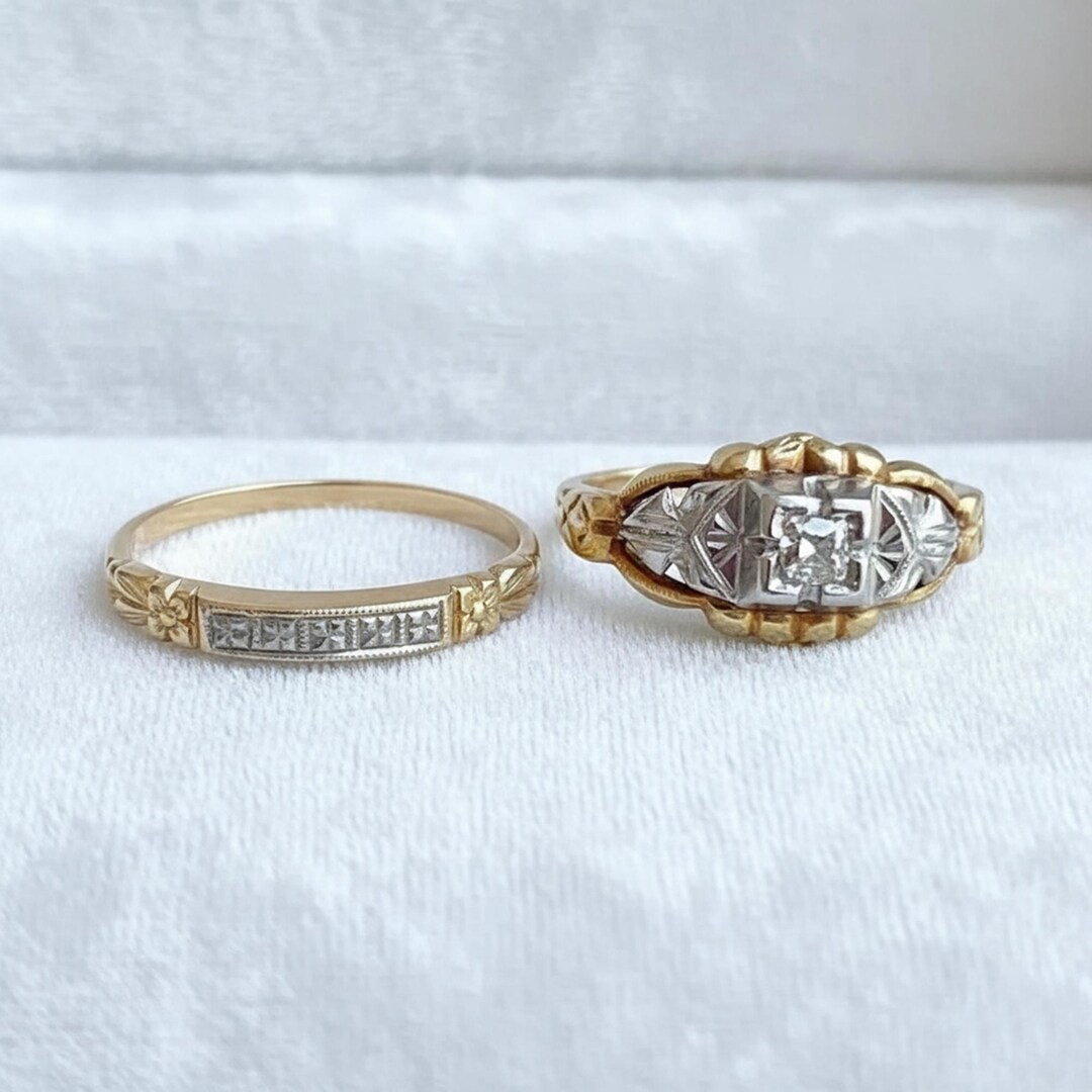 Antique Wedding Bridal Ring Set, Victorian Engrave Shank Ring Set ...
