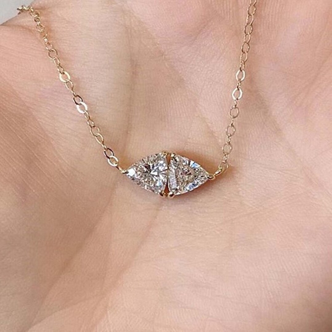 Two Trillion Cut Moissanite Diamond Necklace, Two Stone Pendant ...