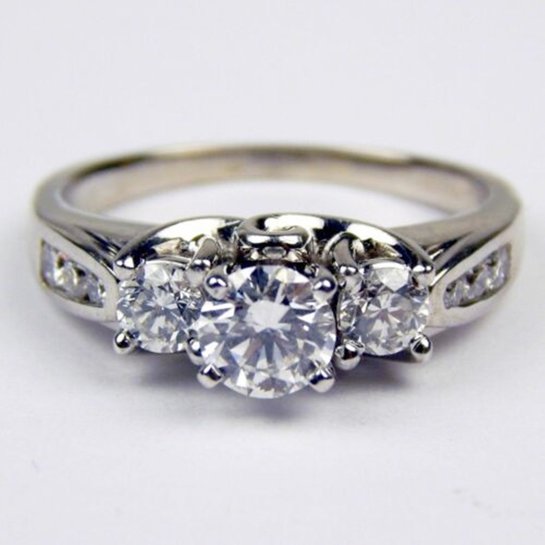 Three Stone Wedding Ring, Round Cut Moissanite Diamond Ring, Channel ...