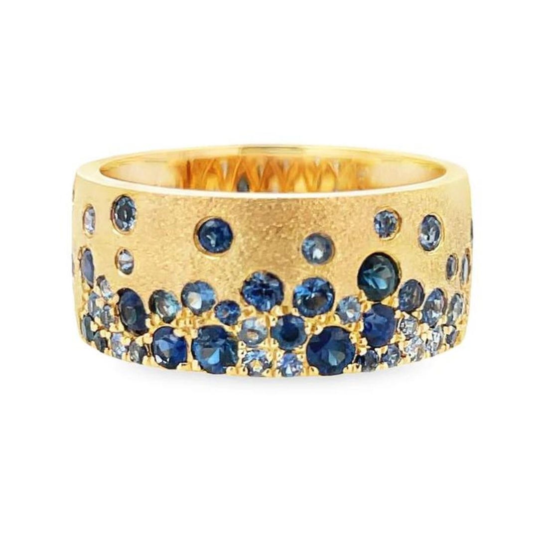 Half Eternity Flush Setting Band, Blue Round CZ Stone Wedding Band ...