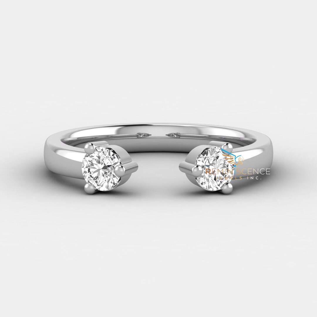Two Stone Open Gap Ring, Open Cuff Ring, You & Me Ring, Round ...