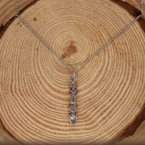 Women's Vertical Line Pendant, Multi Cut Moissanite Diamond Five Stone ...