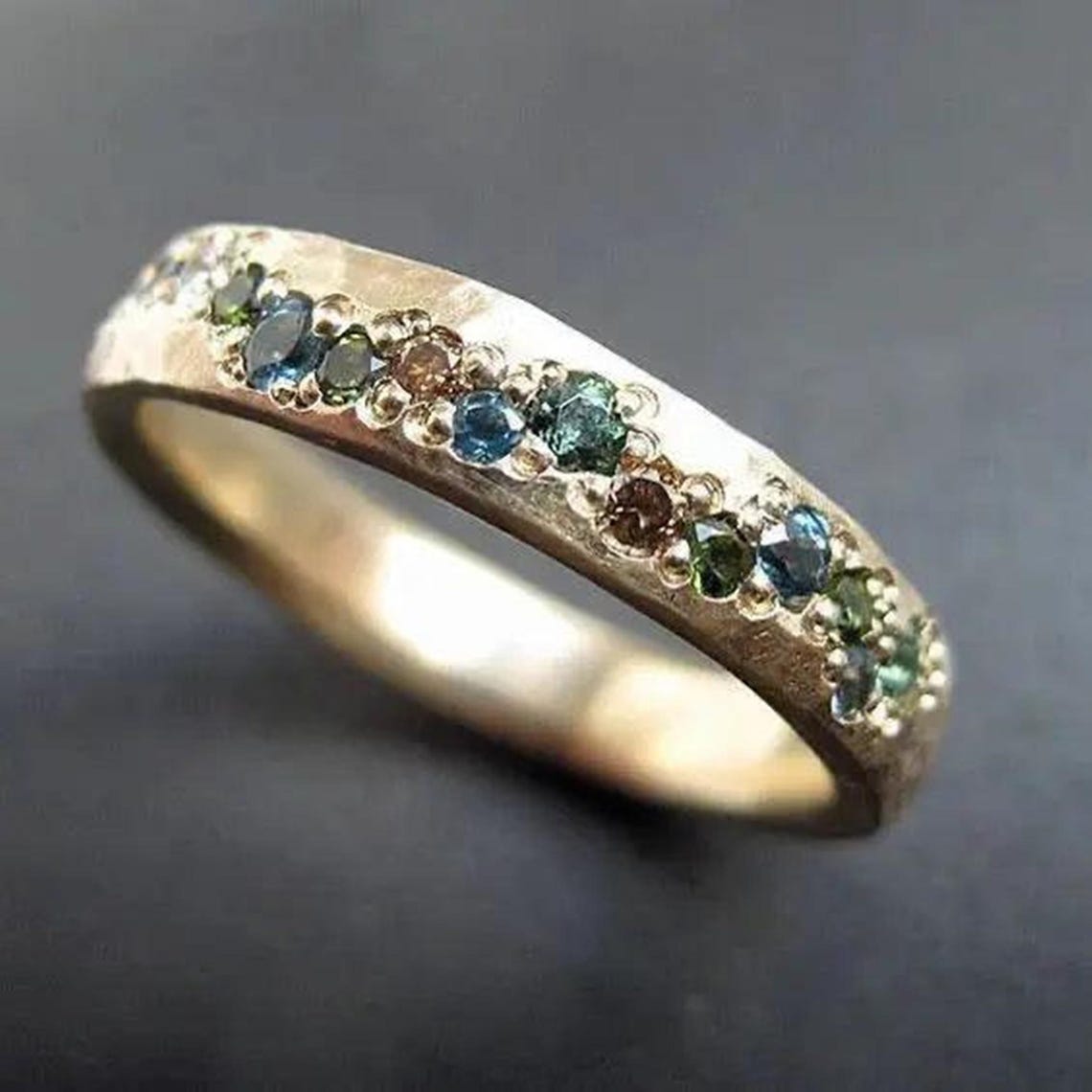 Flush Set Half Eternity Band, Multi Color Round CZ Stone Engagement ...