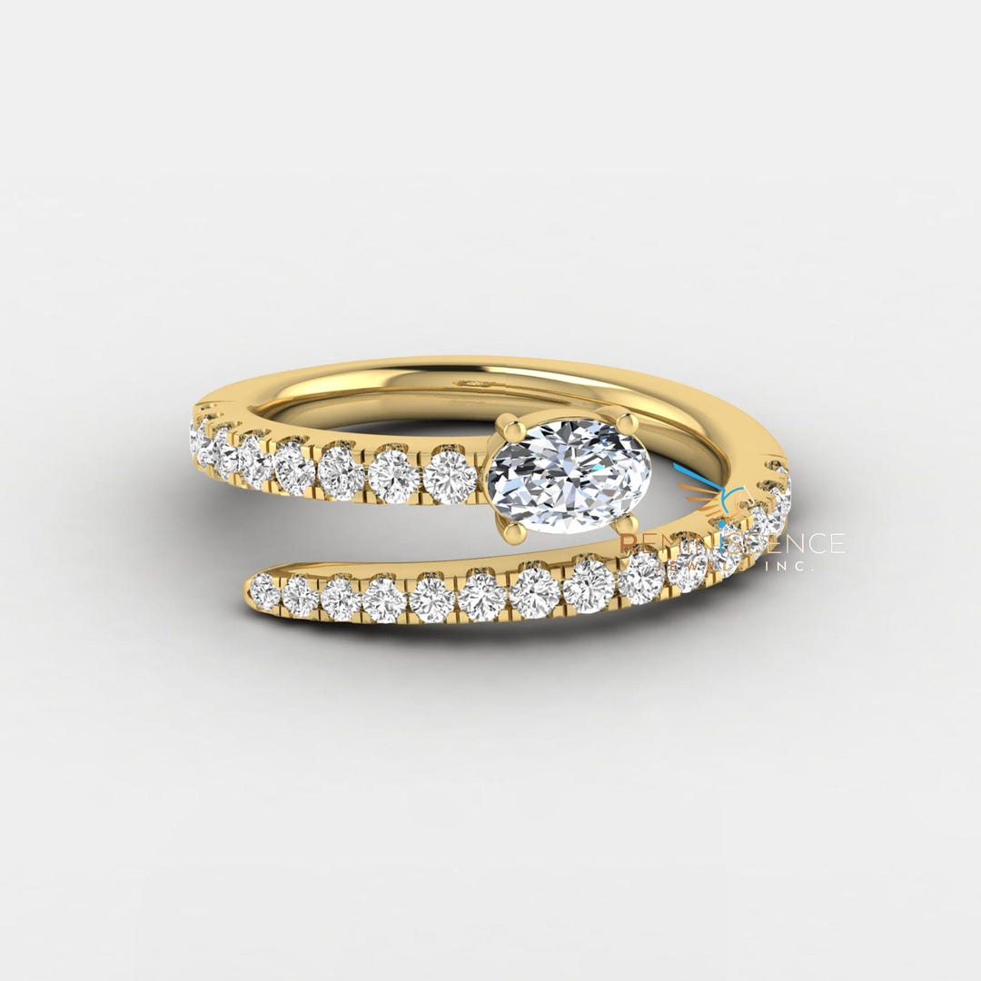 Bypass Shank Open Gap Ring, Oval & Round Lab Grown Diamond Promise Ring ...