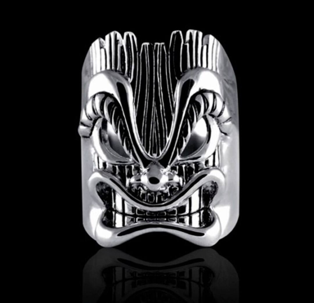 Tribal Ecks Tiki Men's Ring, Angry Face Expression Ring, Men's Punk ...