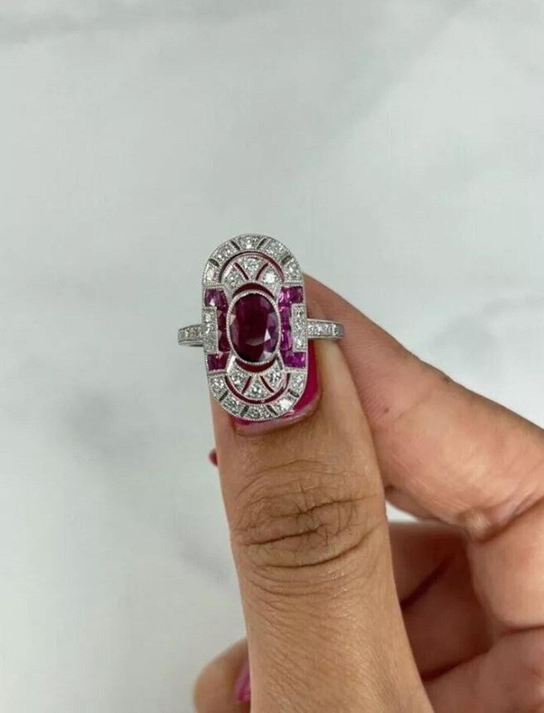 Vintage Style Engraved Shank Ring,art Deco Ruby Ring, Wedding ...