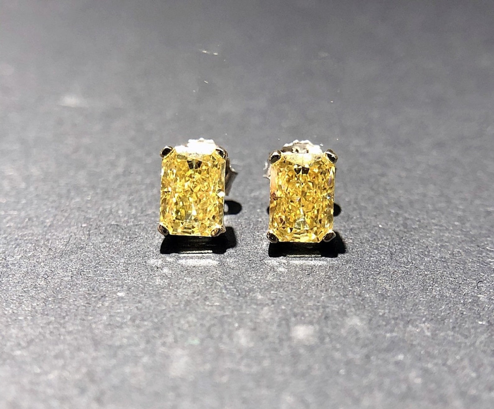 Canary Yellow Radiant CZ Stone Stud Earring, Solitaire Stud Earring ...