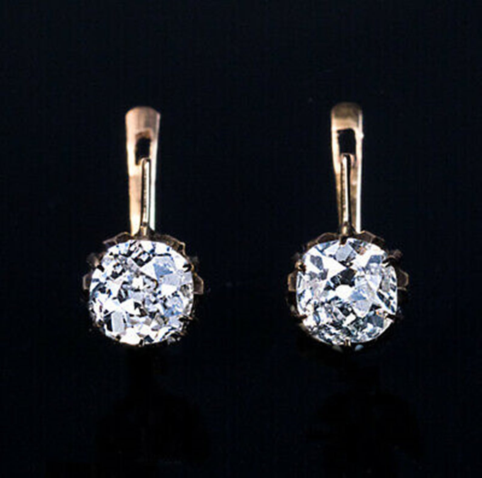 Old Mine Cut Moissanite Diamond Drop Earring, Solitaire Omega Back ...