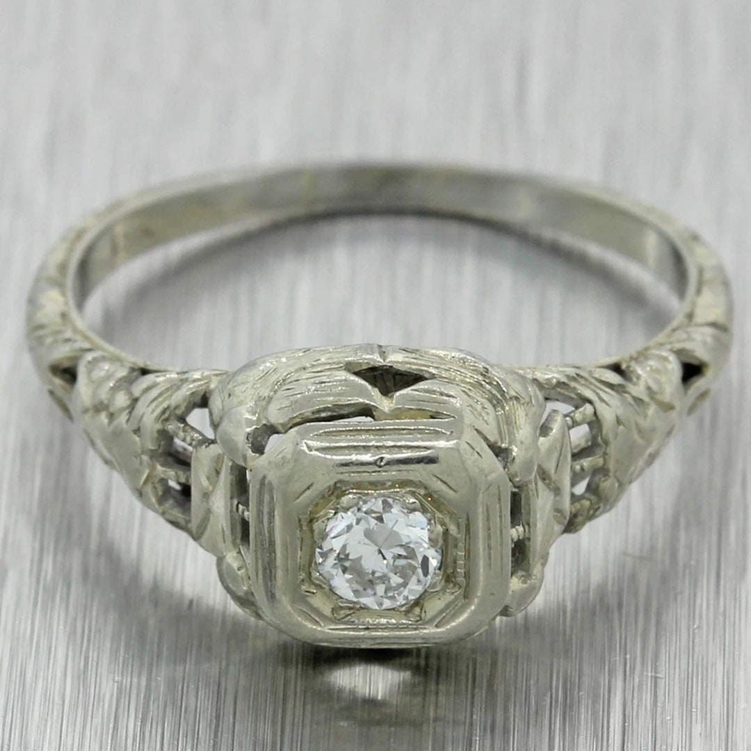 Antique Victorian Wedding Ring, Engraving Vintage Ring, Round Cut ...