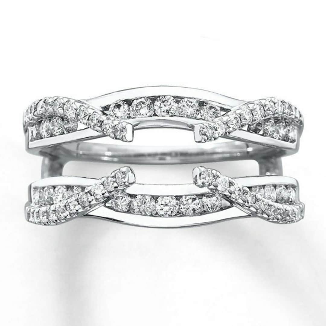 Round Moissanite Diamond Engagement Band Ring, Enhancer Guard Ring ...