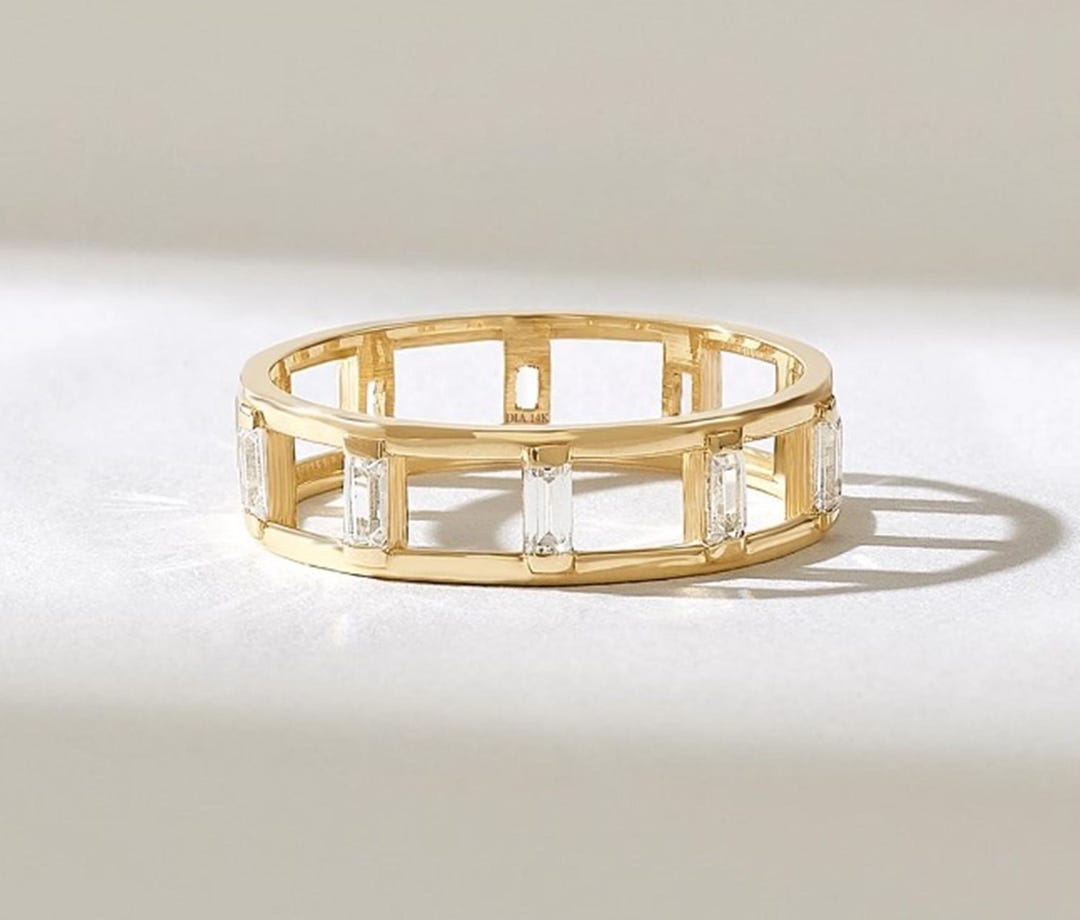 Buy Baguette Diamond Ladder Band Ring, 925 Silver Eternity Ring ...