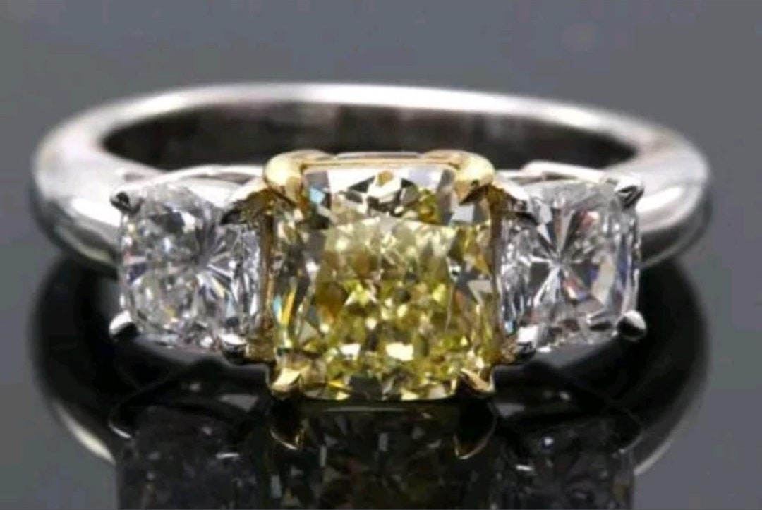Yellow Canary Gemstone Ring, Three Stone Ring, Claw Setting Engagement ...