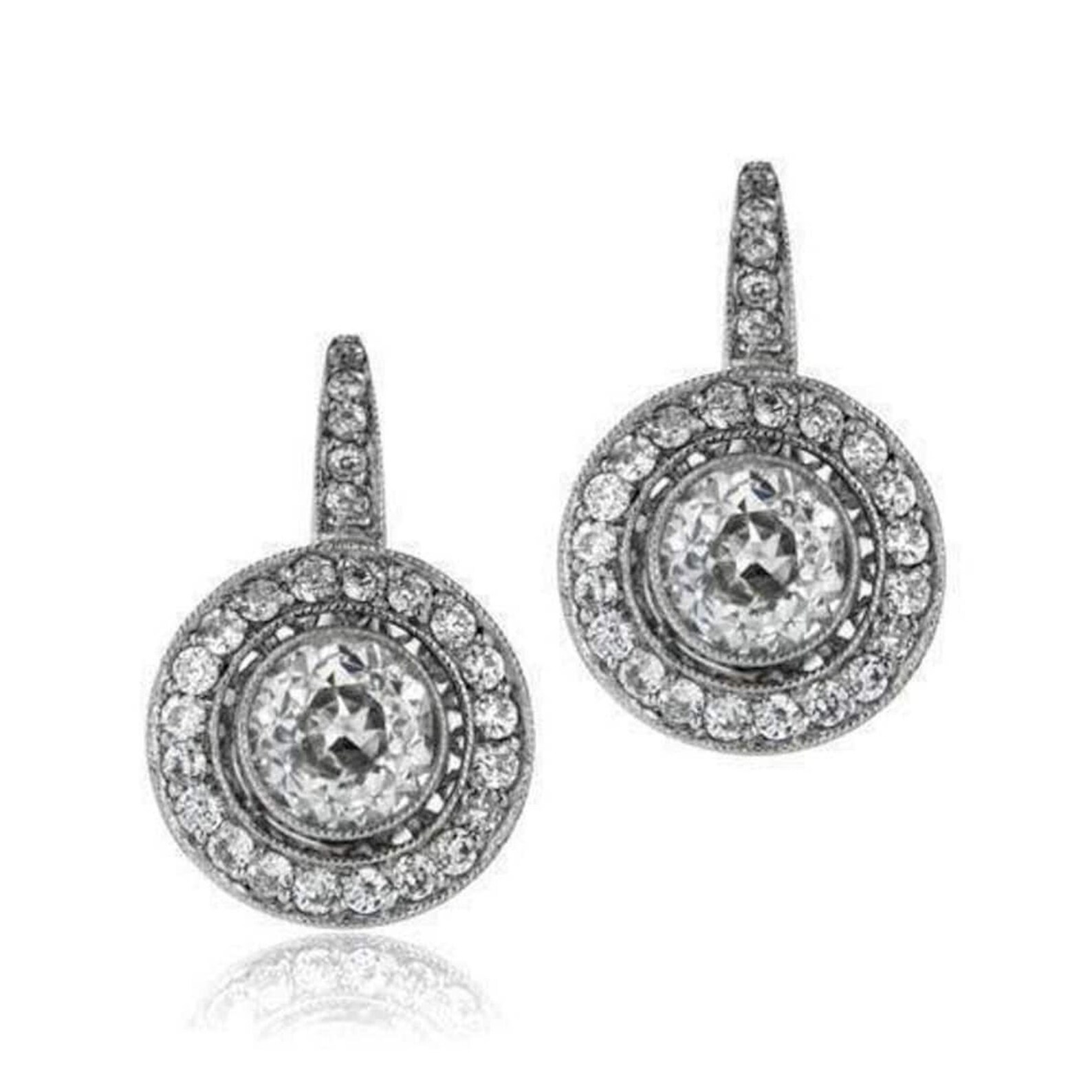 Vintage Style Dangle Drop Earring, Old European Cut Moissanite Diamond ...