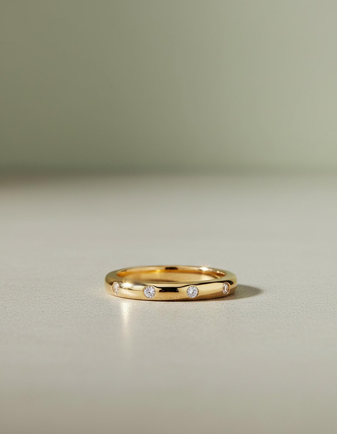 Flush Set Half Eternity Band, Four Stone Engagement Band, Yellow Gold ...