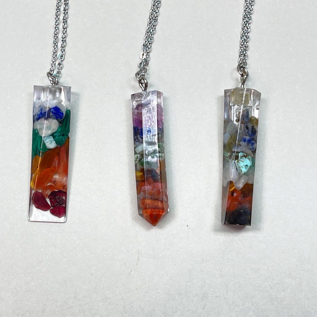 Seven Chakras Resin Jewelry Handmade Crystal Point Necklace PICK YOUR ...