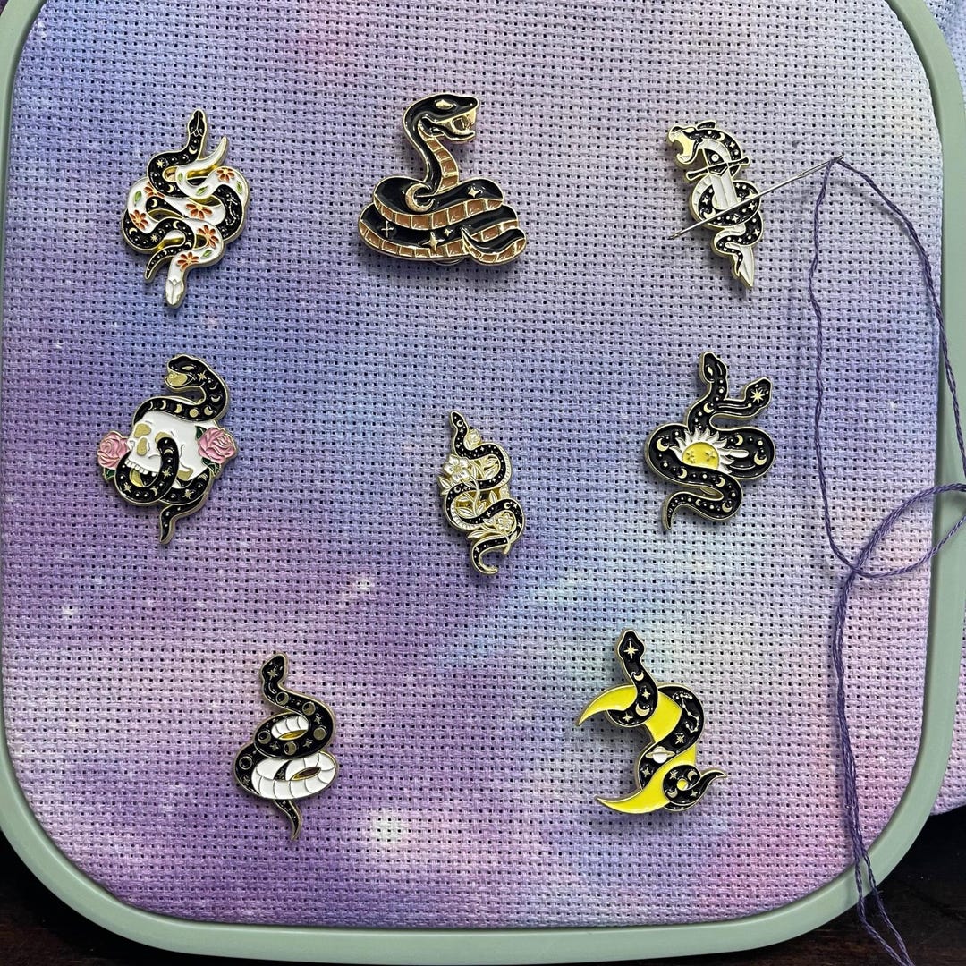 Witchy Halloween Snake Enamel Needle Minder: Gothic Cross Stitch Nanny ...