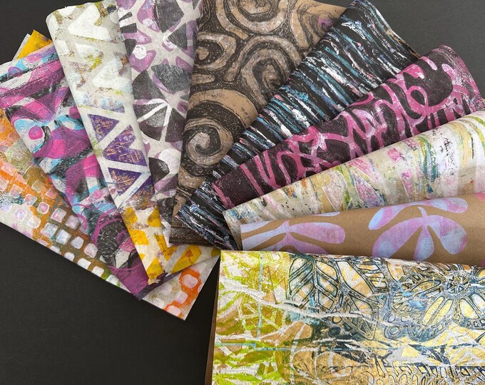 Collage 9x12 Inch Bundles, Mark Making, Gel Printed, Mixed Media Papers ...