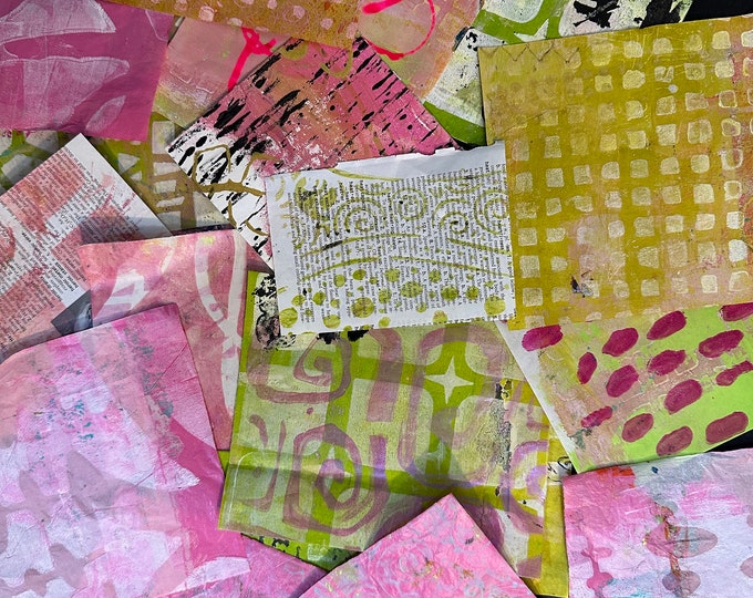 Jewel Toned Collage Off-cut Bundles and Mixed Media Papers Gel Printed ...