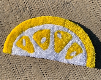 Handmade Lemon Rug, Hand Tufted Rug, Lemon Slice Rug, Small Rug ...