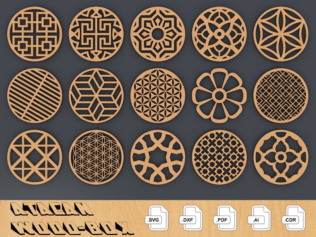 Round Coaster Bundle SVG Files for Laser Cutting / Coaster Set Cutting ...