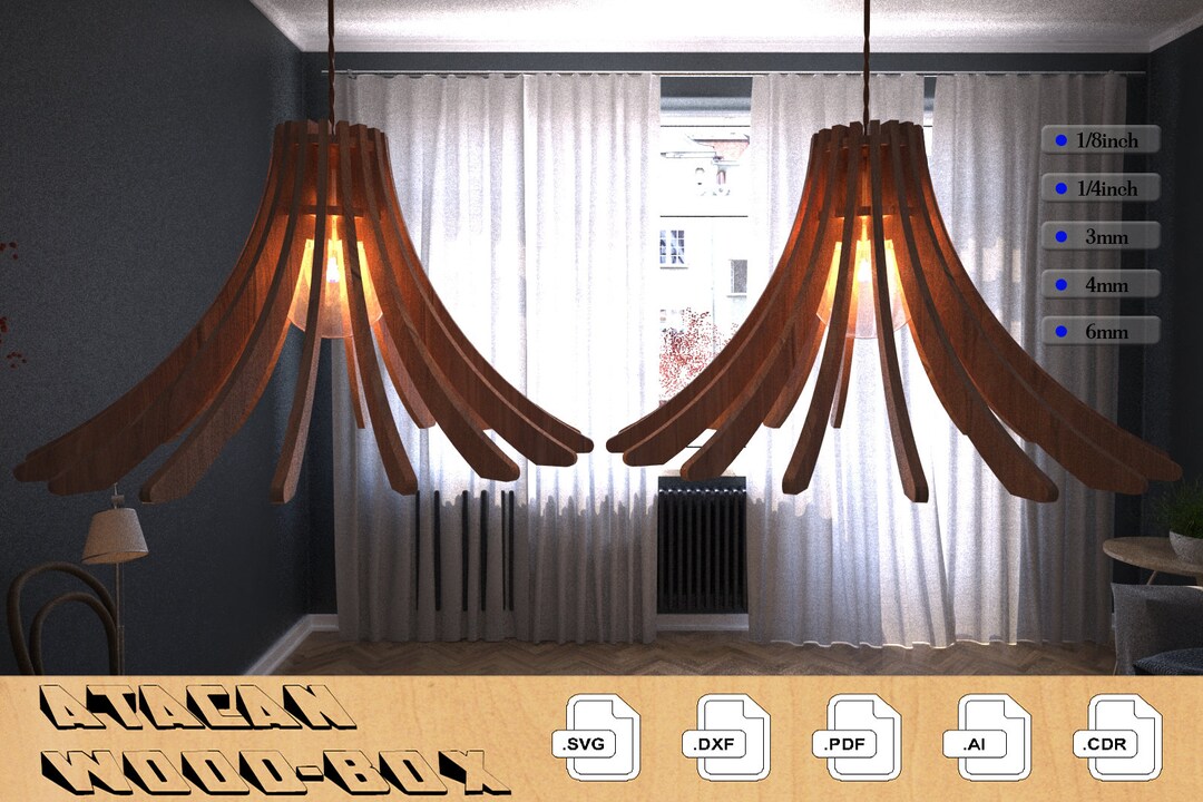 Wooden Hanging Lamp / Pendant Light Laser Cutting Template / Svf, Dxf ...