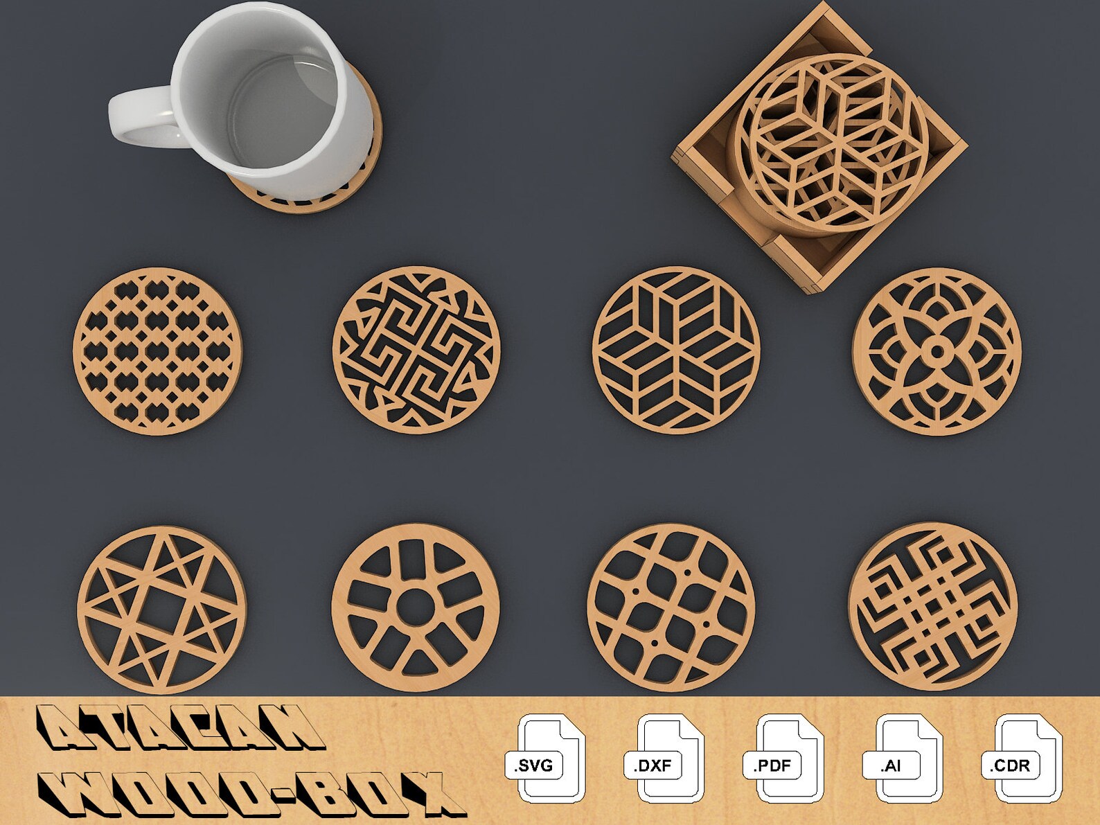 Round Coasters Laser Cut File/ SVG DXF CDR /digital - Etsy UK