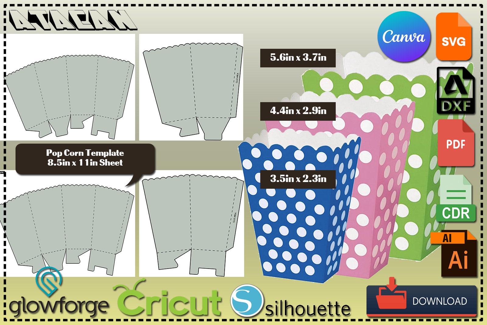 Popcorn Box Template Cricut