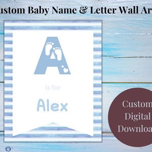 Custom Baby Boy Name & Letter Printable Nursery Wall Art Printable ...