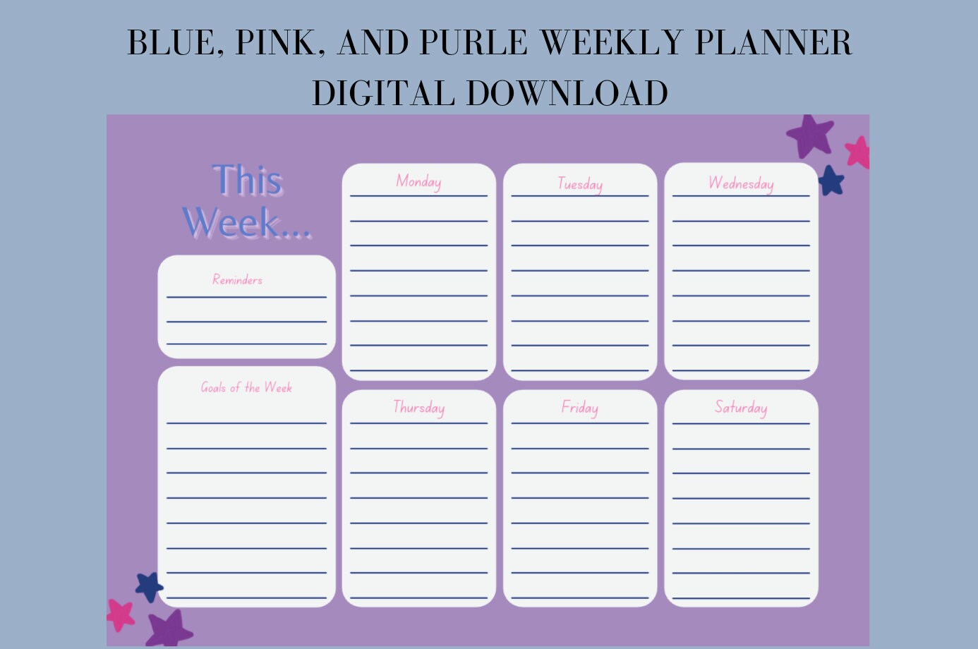 Printable Digital Download Weekly Calendar for High School | Etsy