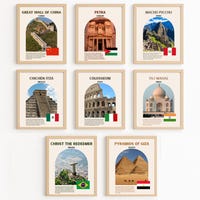 7 Wonders of the World Poster - Petra, Taj Mahal, Colosseum, Chichén ...