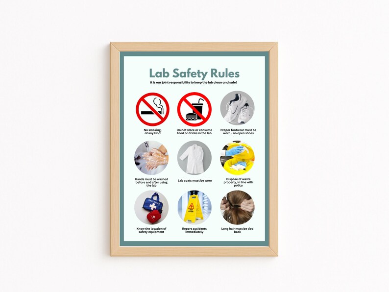 Lab Safety Rules Posters Set, Chemistry Biology Laboratory Safety Signs ...