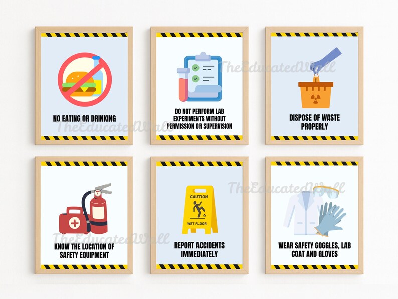 Lab Safety Rules Posters Set, Chemistry Biology Laboratory Safety Signs ...