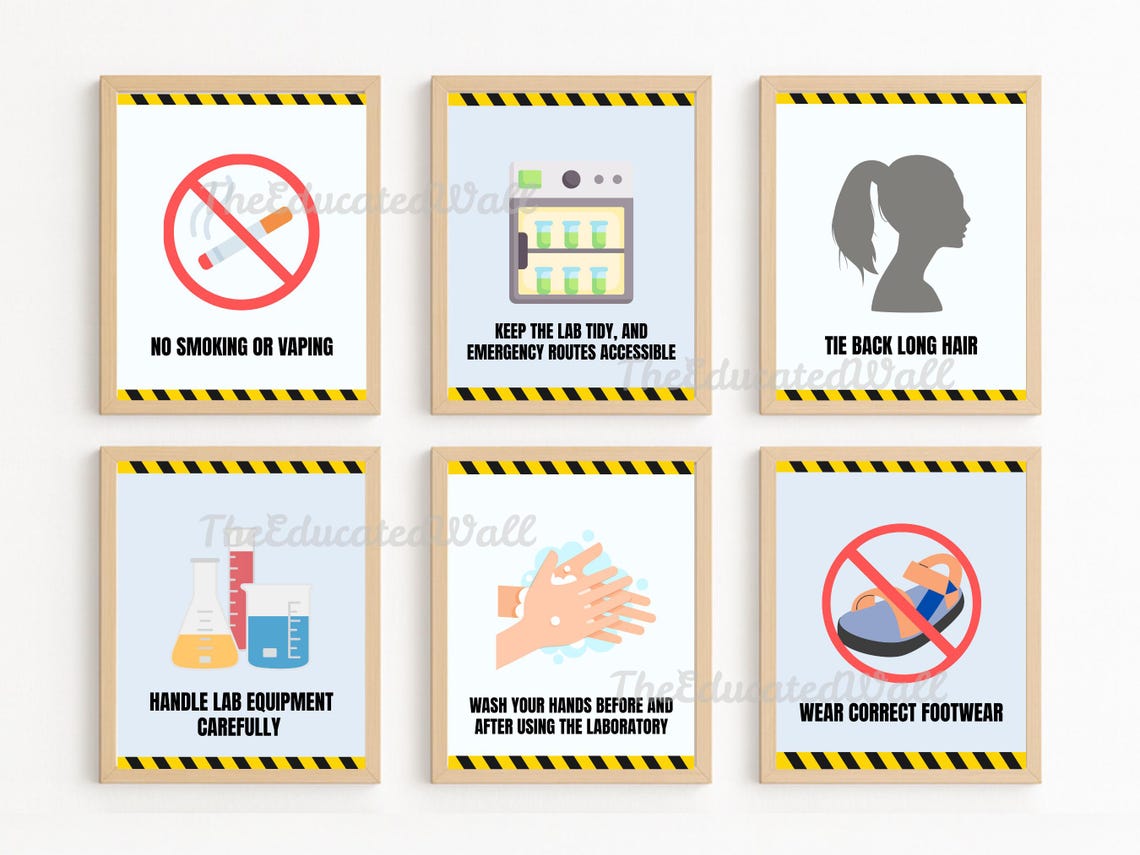 Lab Safety Rules Posters Set, Chemistry Biology Laboratory Safety Signs, Educational STEM Wall ...