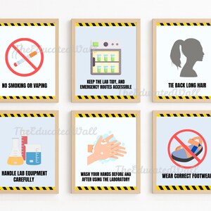 Lab Safety Rules Posters Set, Chemistry Biology Laboratory Safety Signs ...