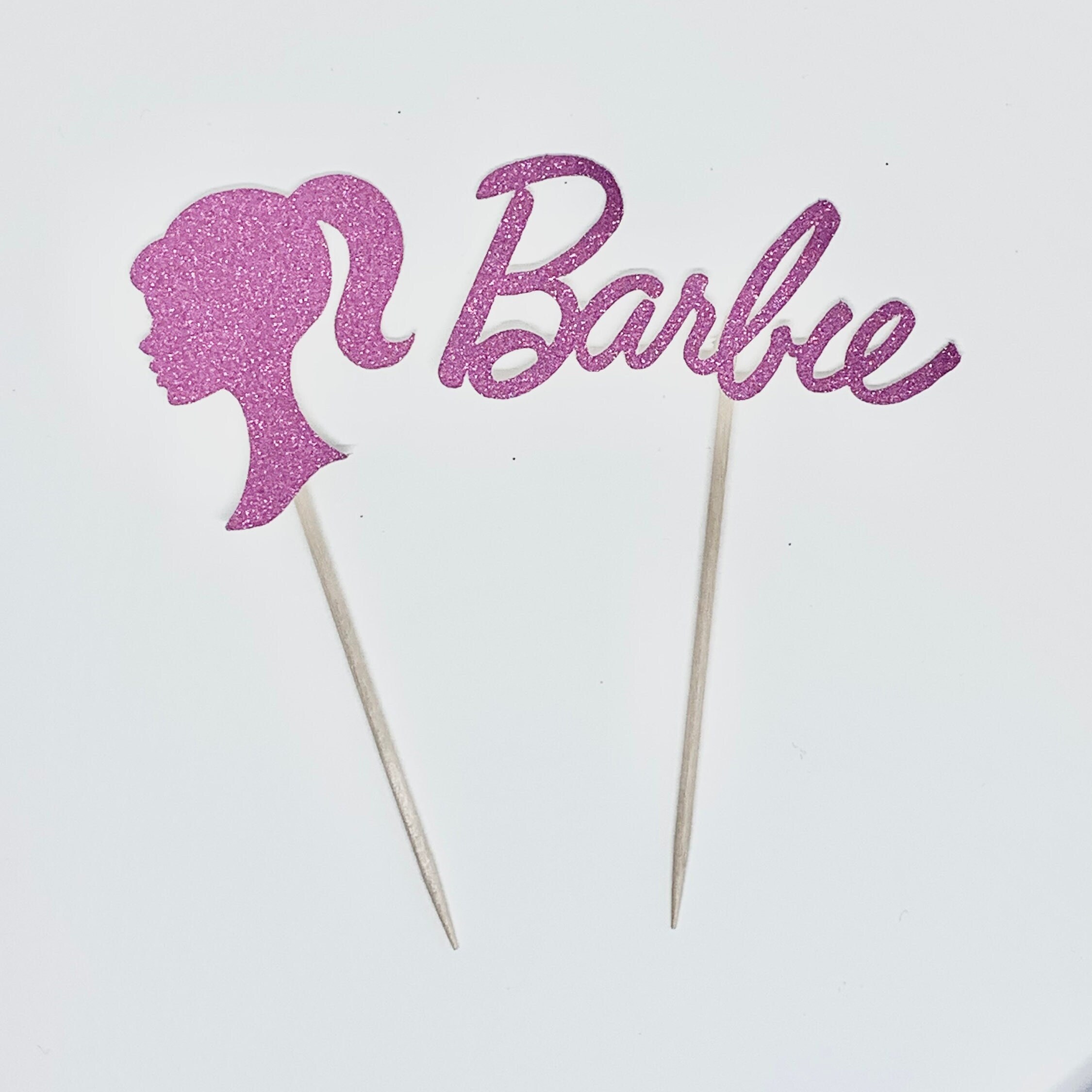 12 X Barbie Themed Birthday Celebration Pink Glitter Non-edible Cupcake ...