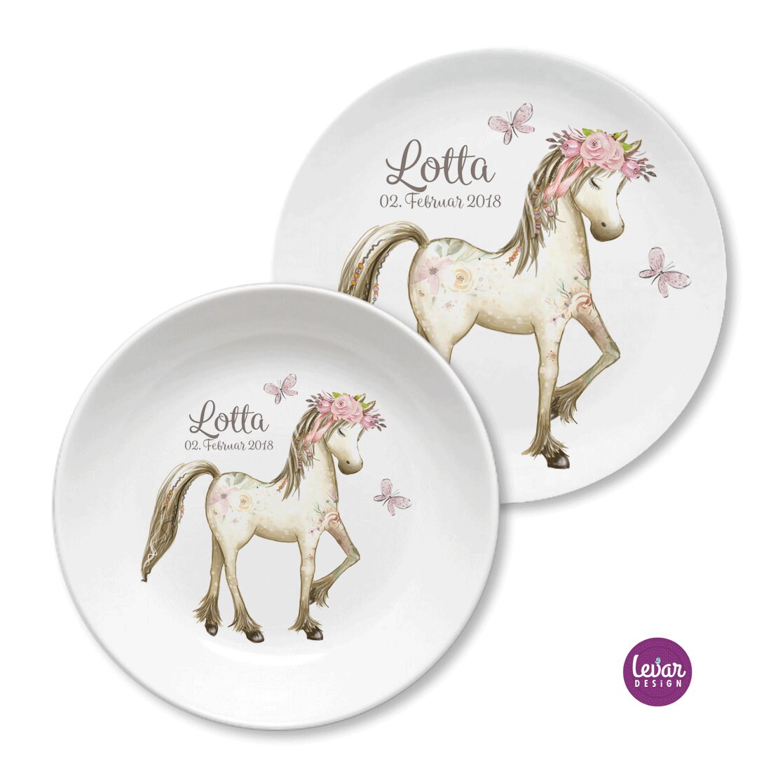 Kinderteller mit Namen, Kindergeschirr Set Melamin, personalisiert Kindergeschenk, Taufgeschenk ...