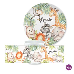 Kindergeschirr, personalisiert, Dschungeltiere, Kinderteller mit Namen, Taufgeschenk, Geschenk ...