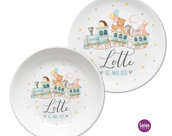 Kindergeschirr, personalisiert, Dschungeltiere, Kinderteller mit Namen, Taufgeschenk, Geschenk ...
