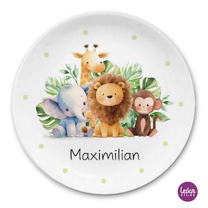 Kindergeschirr, personalisiert, Dschungeltiere, Kinderteller mit Namen, Taufgeschenk, Geschenk ...