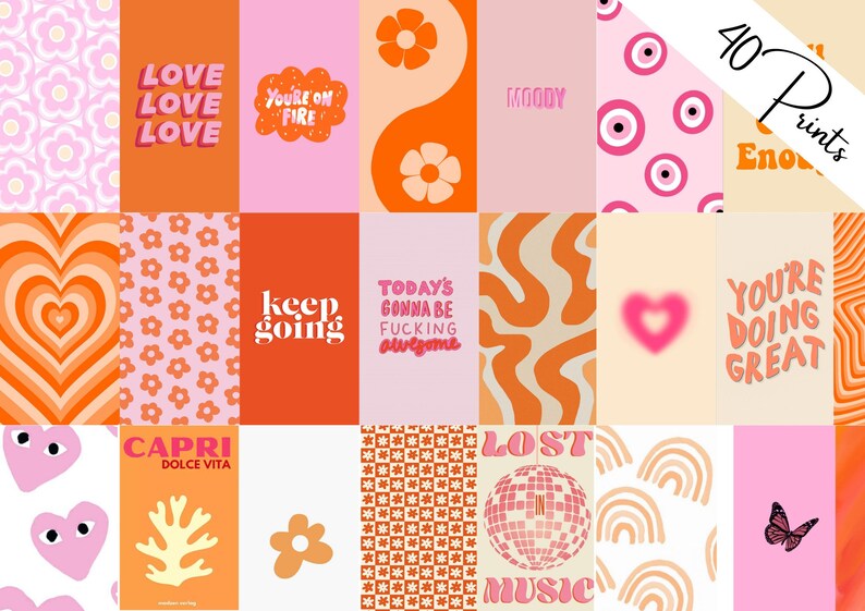 40 Pink and Orange Aesthetic Wall Prints 4x6 Wall Collage - Etsy